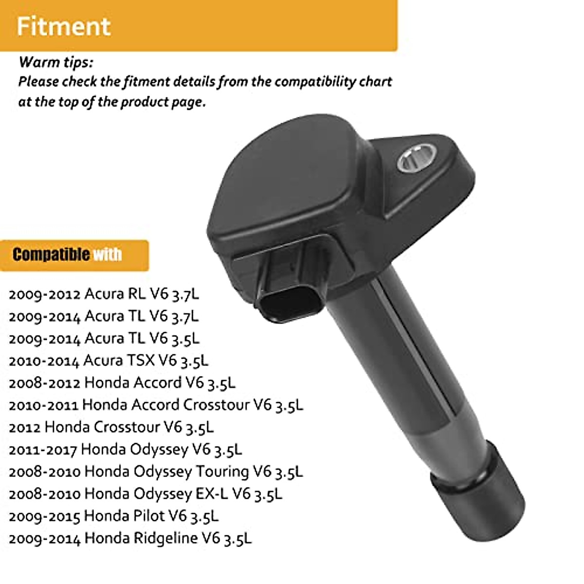 NPAUTO Ignition Coil Pack compatible with V6 3.7 3.5 Acura RL TL TSX Honda Accord Odyssey EX-L Pilot Ridgeline 2009 2010 2011 2012 2013 3.7L 3.5L, Set of 6