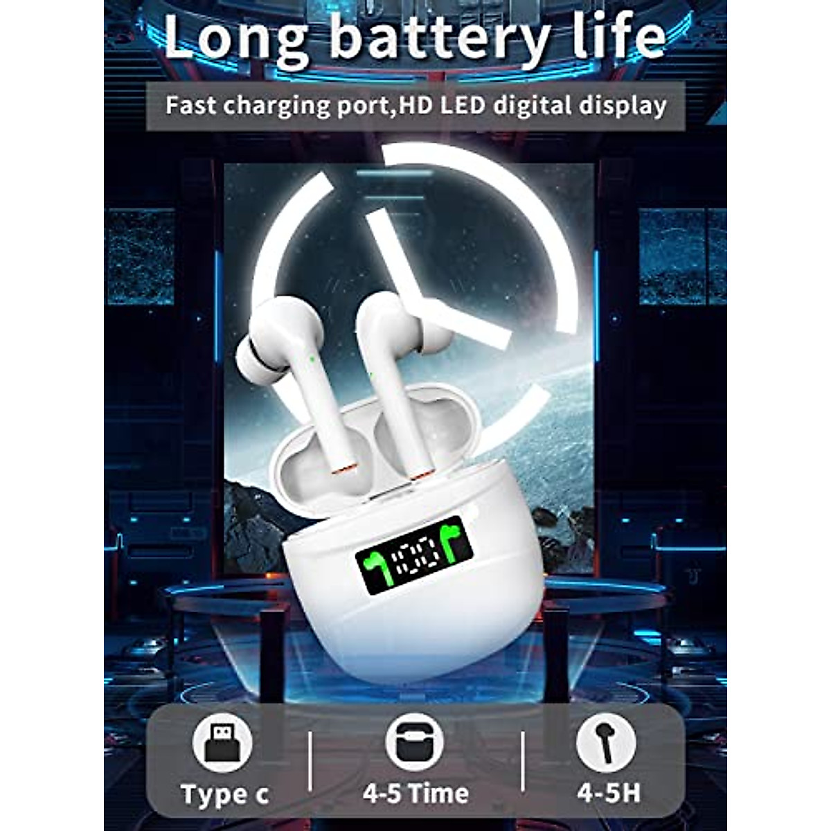 Wireless Earbuds True Bluetooth Ear Buds with Mic Bluetooth 5.2 in-Ear Wireless Headphones Hi-Fi Stereo IP7 Sweatproof Wireless Earphone ENC Noise Cancelling 35 Hours for iPhone Samsung White