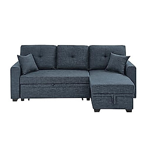 Oadeer Home Pull-Out Sofa Bed Sectional, Blue