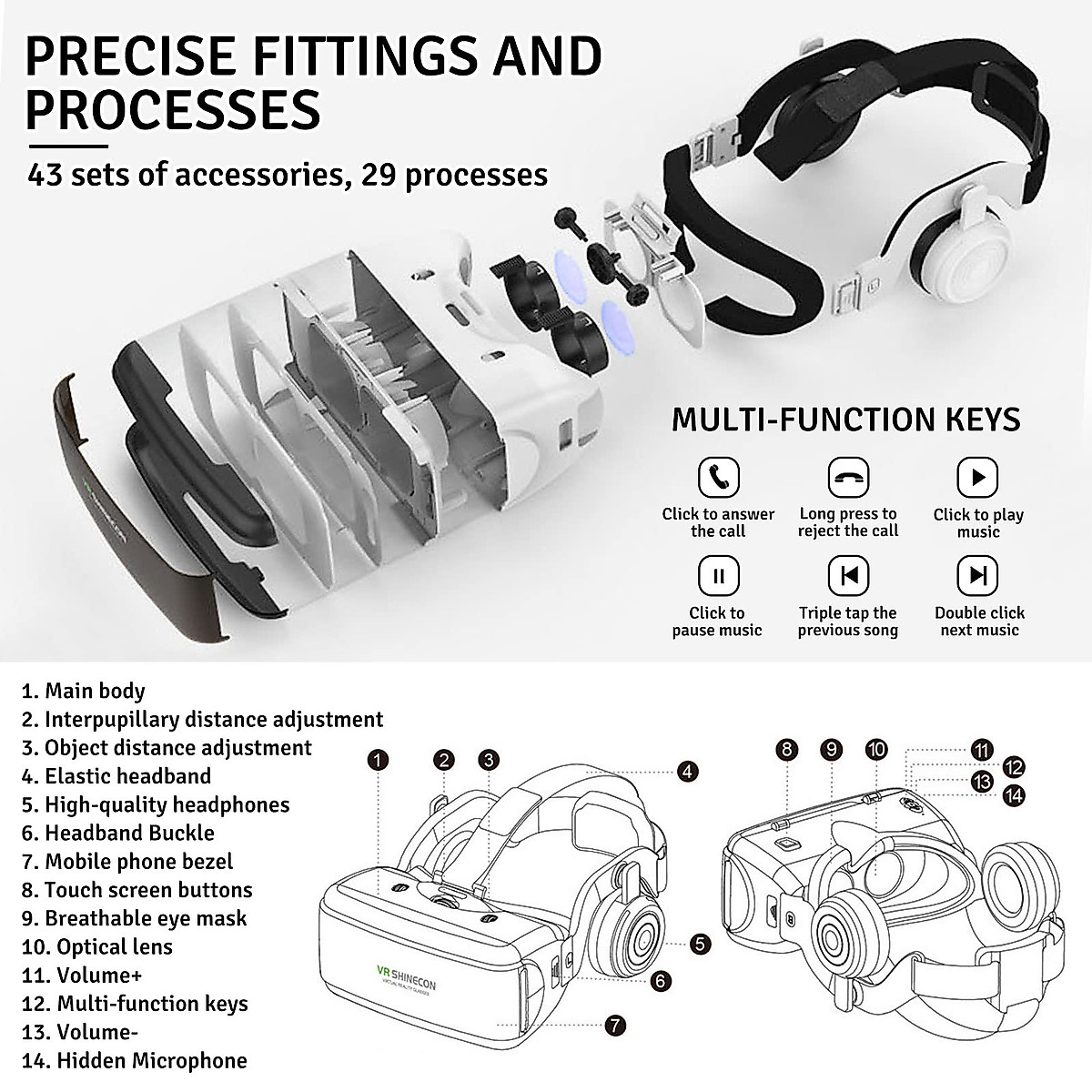 JIESI GD RENSI Virtual Reality Headset for Adults Giant Screen Vision Virtual Reality Glasses Independent VR Glasses Widely Suitable for 4.7-6.1 Inch Smart Models (G06B No Headphone Version)