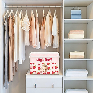 Sinestour Custom Storage Bins with Lid Personalized Storage Basket Box Shelf Basket Closet Organizer for Home Toy Playroom (Strawberry)