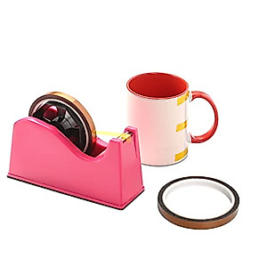 OFFNOVA Heat Tape Dispenser and Tapes Kit for Sublimation, a Desktop Holder and 2 Rolls 33m x 10mm Heat Resistant Tape for Cricut and More (Pink)