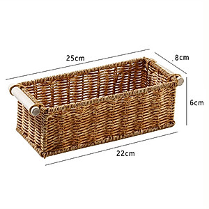 Generic Imitation Rattan Storage Basket Woven Baskets Long Narrow Organizer Decorative for Organizing for Bar Coffee Table Bedroom, S, Optional