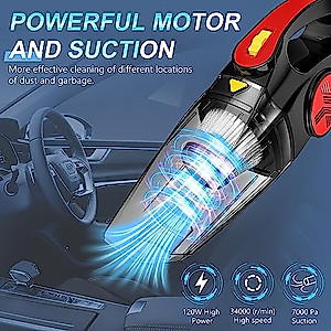 CSCL Handheld Vacuum Cordless Car Vacuum Cleaner, 120W High Power Rechargeable Handheld Car Vacuum with Strong Suction, Portable Wireless Hand Held Vacuum Cleaner Wet Dry for Car, Home, Pet Hair