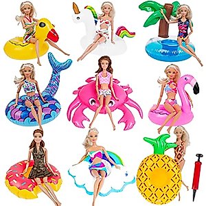 9 Pack Pool Floaties for Girl Dolls Swimming Pool Party Ring Inflatable Drink Holder for 11.5" Girl Dolls Cup Coasters for Kids Pool Toys