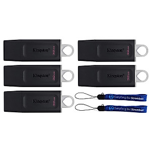 Kingston 32GB Flash Drive DataTraveler Exodia (Bulk 5 Pack) USB 3.2 Type-A Drive 100MB/s High Speed PenDrive for Computer or Laptop (DTX/32GB) Bundle with (2) Everything But Stromboli Lanyards