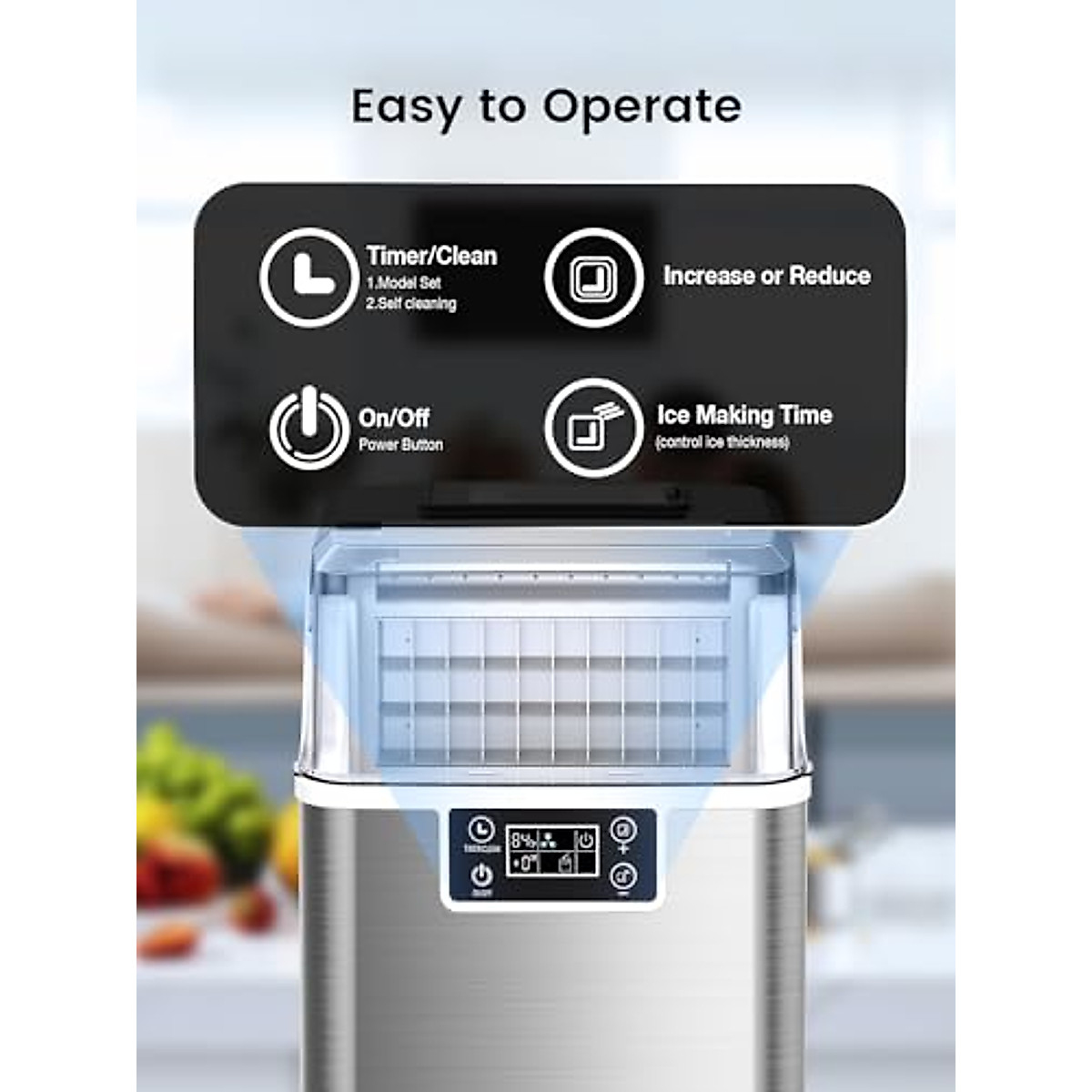 Kndko Ice Cube Maker Machine Countertop, 2 Ways to Add Water, 45Lbs/Day, 24 Pcs Ready in 13 Mins, 2.6 lbs Capacity, Ice Makers Countertop with 24H Timer for Home Bar RV,Stainless Steel Ice Maker