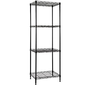 YOHKOH 4-Tier Wire Shelving Metal Storage Rack Adjustable Shelves for Laundry Bathroom Kitchen Pantry Closet (Black, 16.8L x 11.9W x 49H)