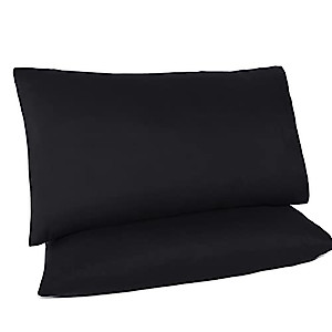 Microfiber Standard Pillowcase Set of 2 Black, Bed Pillow Covers, Ultra Soft (20 x 30) Inches, Solid Pillowcases with Open Closure, Machine Washable