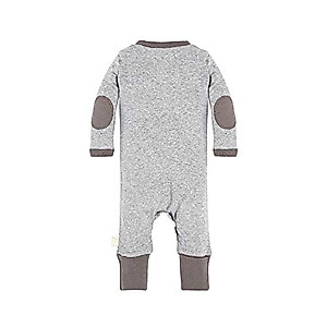 Burt's Bees Baby Baby Boys Matelasse Organic Kimono One Piece Jumpsuit and Toddler Footie, Heather Grey Elbow Patch Henley, 3-6 Months US