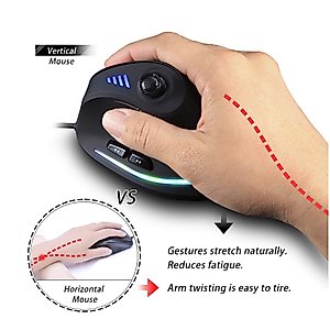ZLOT Vertical Gaming Mouse,Wired RGB Ergonomic USB Joystick Programmable Laser Gaming Mice,6+1 Design,11 Buttons,1000 Hz Max Polling Rate,10000 Max DPI,Upgraded Version for Computer Gamers,Black
