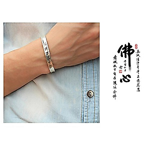 DUANMEINAD Fashion Open Bracelet With Chinese Word Bangle Buddhist Heart Sutra For Man & Women Cuff Bangle (Vintage silver)