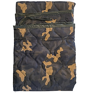 BATTLBOX Woodlands Camo Woobie Bubbie Military Style Poncho Liner and Sleeping Bag (with Zipper) and Tie Down Straps