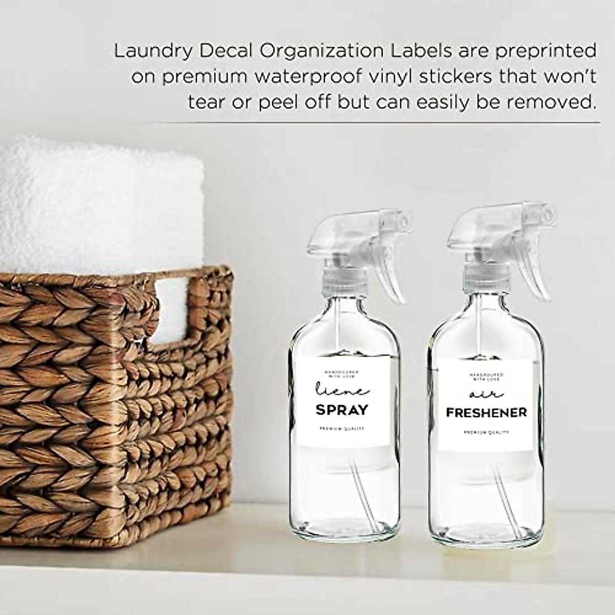 Minimalist Laundry Room Labels Set, v2croft 36 White Matte Stickers on Clear Canisters, Home Organization Stickers for Cabinet & Drawer, Laundry Room, linens & Cleaning Supplies(Water Resistant)