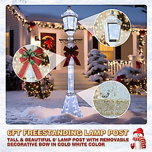 MUPATER 6 ft Tall Pre-Lit Energy-Efficient LED White LAMP-Post, Christmas Holiday Outdoor Lighted Decoration for Yard, Porch, Entry - Ground Stakes Included
