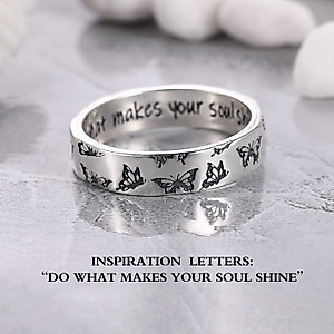 LOVECOM Butterfly Rings, 925 Sterling Silver Various Flying Butterflies Rings for Women Bohemian Delicate Do What Makes Your Soul Shine Letters Ring Cute Insect Wedding Bands Jewelry Gifts for Her