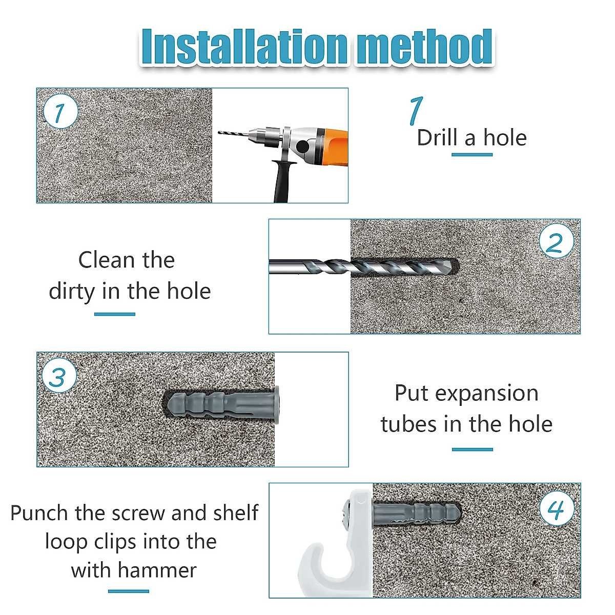 48 Pack White Down Wall Clip Closet Shelves Clips Wire Shelf Loop Clips Plastic Heavy Duty Wire Shelf Brackets Included Clips Screws and Expansion Tubes for Wire Closet Shelving