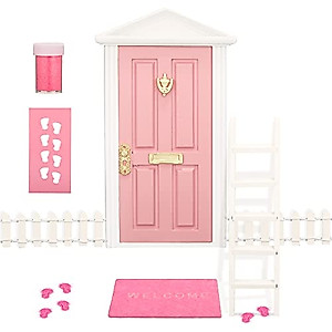 Tooth Fairy Door Kit Mini Wooden Tooth Fairy Door with Accessories Fairy Tale Education Learning Toy for Girls Dollhouse Fairy Garden Decoration DIY Craft Activities (Pink)