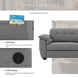 CHYMSUN 87" Modern Sofa, Comfy Sofa Couch w/Extra Deep Seats, 2/3 Seater Couches w/USB Charging Ports & Side Pockets, Sleeper Sofas for Living Room, Apartment, Office (Grey Chenille)