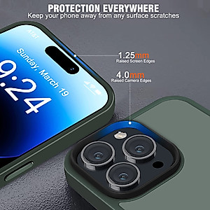 PTz Worlds for iPhone 14 Pro Case 6.1” - Strong Magnetic Cases for iPhone 14 Pro, Matte Army Green Compatible with MagSafe, Military Grade Drop Protection, Ultra Thin, Shockproof, Slim Fit