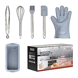 Silicone 6set Bakeware Baking Set, Economical BPA Free Kitchen Baking Pans Heat Resistant Cake Pan, Cake Tools Kit for Bread Pizza Cupcake Muffin Pizza DIY Loaf Cheesecake - Grey