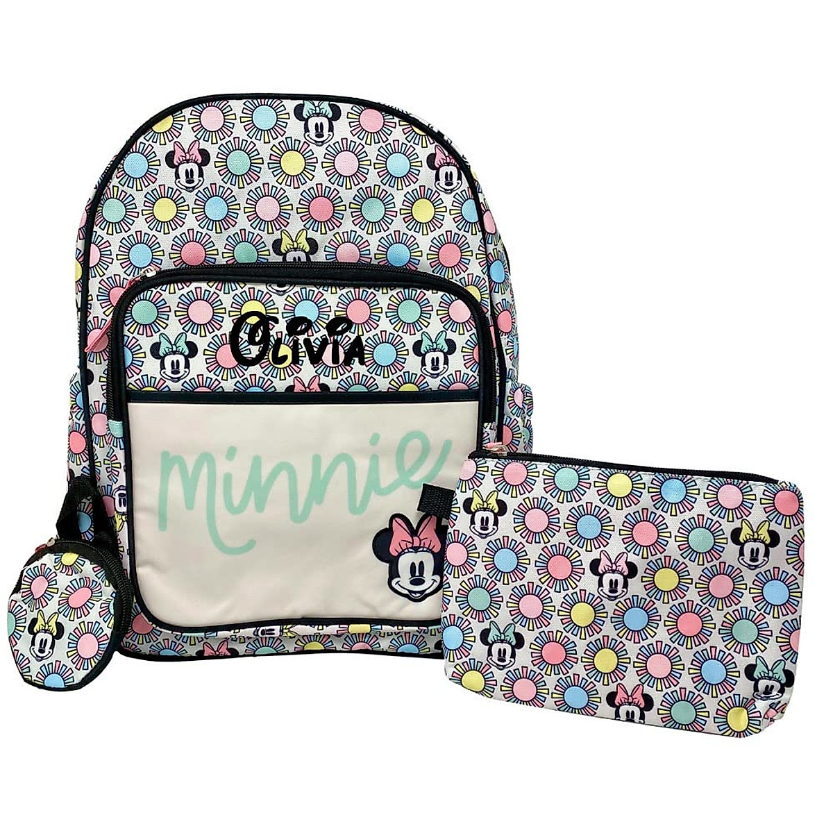 Disney Personalized Diaper Bag Character MICKEY MINNIE and MORE Multi-Pocket Functional Baby Diaper Bag Backpacks (Personalized Minnie Mouse Sunburst)