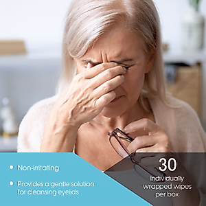 Clear C Eyelid Wipes Pre-Moistened for Dry Eyes – Rinse Free Eye Lid Cleaning Wipes – Individually Wrapped Travel Eye Wipes, 1 Box of 30