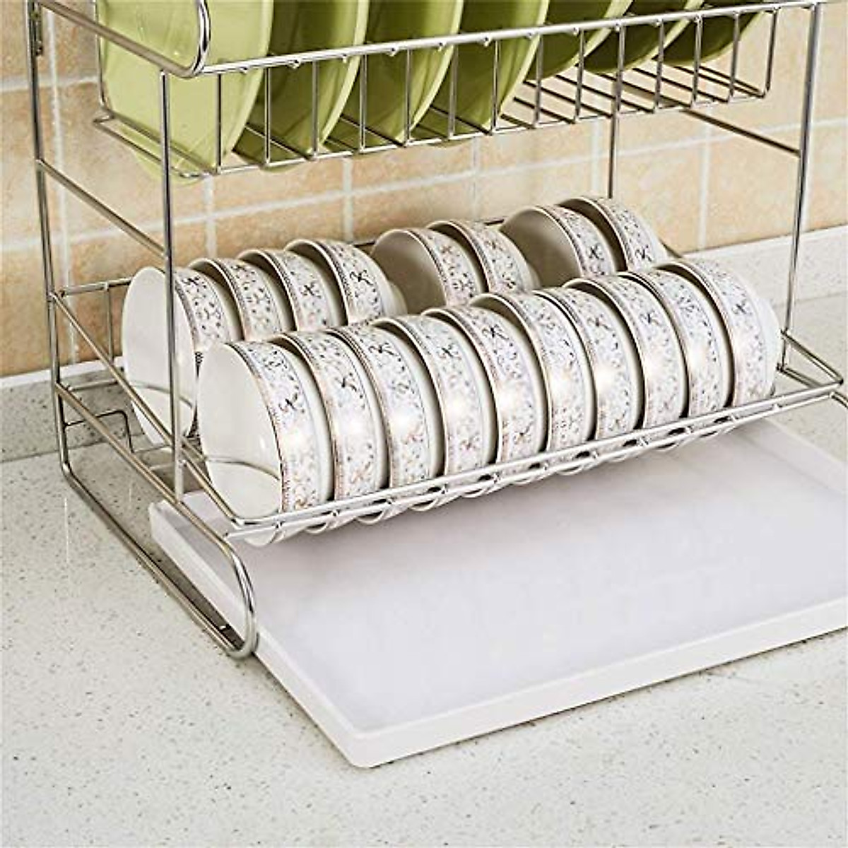 SDGH Stainless Steel Dish Rack - Double Dish Rack Kitchen Rack Storage 41.3x28.7x35cm(LxWxH)