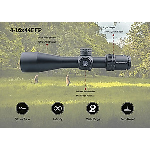 Vector Optics Veyron 4-16x44mm, 1/10 MIL, 30mm Tube, Red Illuminated First Focal Plane (FFP) Ultra Short Riflescope