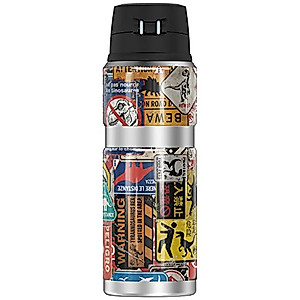 Jurassic World Dominion OFFICIAL Jurassic Sign Collage THERMOS STAINLESS KING Stainless Steel Drink Bottle, Vacuum insulated & Double Wall, 24oz