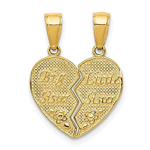 IceCarats 14K Yellow Gold Big Sister Little Break Apart Necklace Charm Pendant