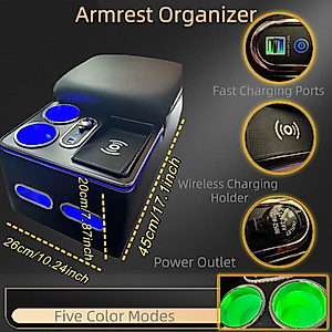 Center Console Armrest Organizer with Wireless Charging Phone Holder & Cup Holders for Car & Minivan & Van Truck Floor Cab Back Bench Seat Storage Box - Black