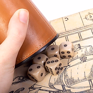 Liar's Dice Game Set - Classic Family Bluffing Game - Treasure Chest Includes Six Professional Bicast Leather Dice Cups, 30 Custom Bullseye D6 Dice, Custom Bidding Die, Pirate Ship Game Mat