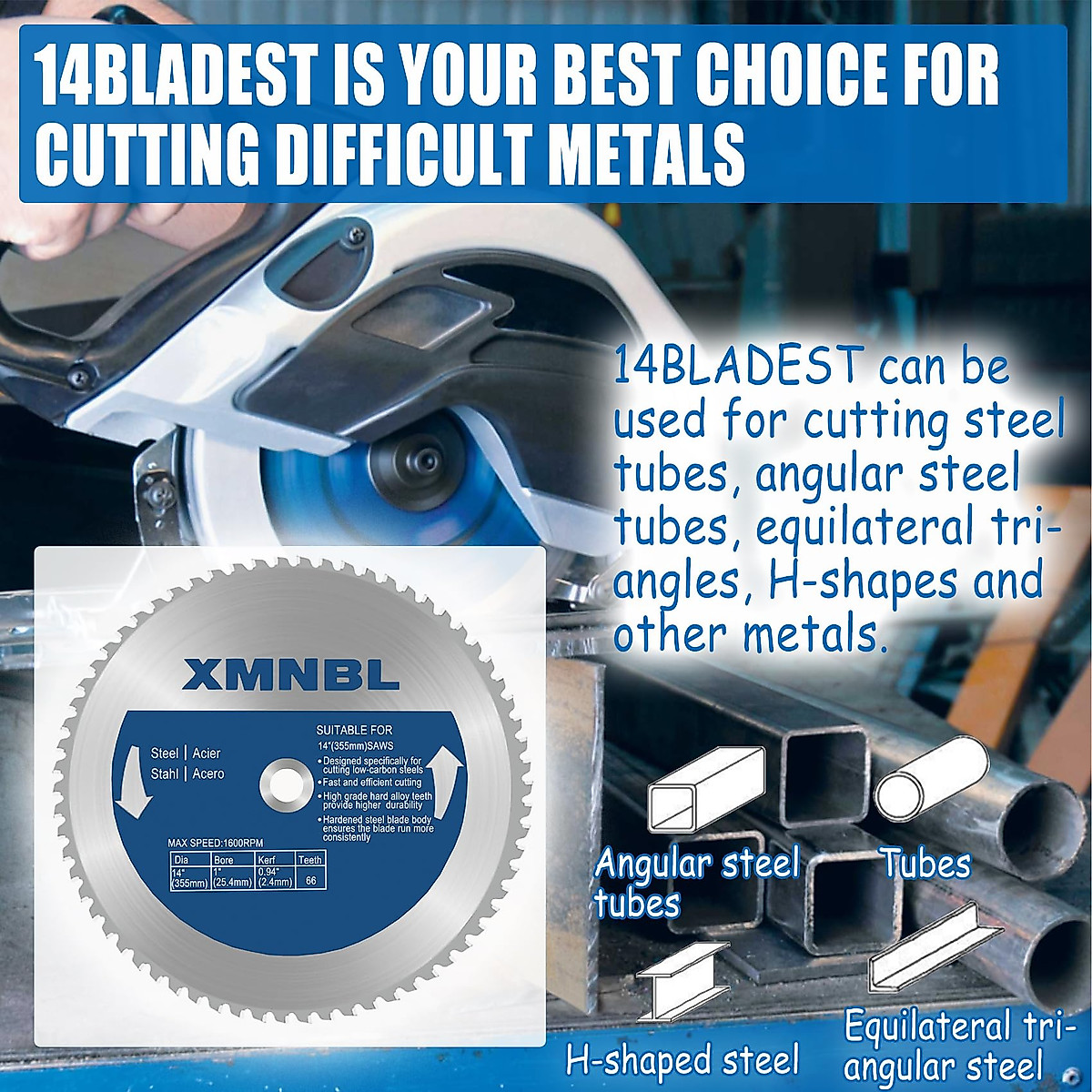 14 Inch Metal Cutting Saw Blade,Replacement for Evolution 14 Inch Metal Saw Blade for Evolution S355MCS S355CPS S355CPSL S380CPS Metal Cutting Saw,14 Inch x 66 Teeth,1 Inch Center Shaft