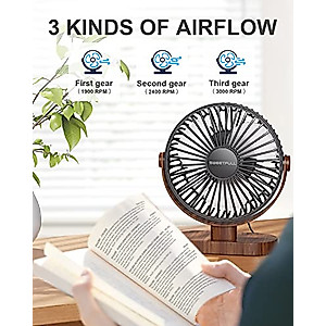 SWEETFULL 6.5 Inch USB Small Desk Fan, 3 Speeds Quiet Portable Desktop Table Fan, 360° Adjustment Personal Mini Fan for Home Office Car Outdoor Travel (Black wood grain)