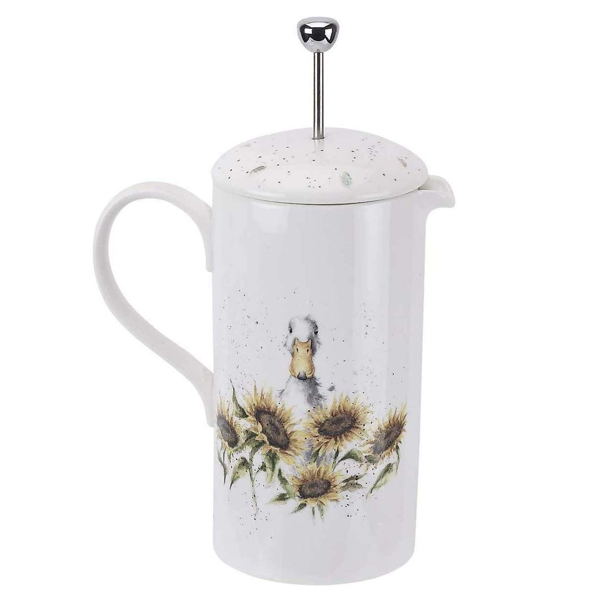 Royal Worcester Wrendale Designs French Press | 1.5 Pint Coffee Maker with Duck Motif | Made from Porcelain | Stainless Steel Plunger | Dishwasher Safe (ceramic only)
