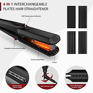 Pulla Hair Straightener and Crimper - 4 in 1 Tourmaline Ceramic Flat and Curling Iron for Hair Styling with Adjustable Temperature - Salon High Heat 320°F - 430°F for All Hair Types