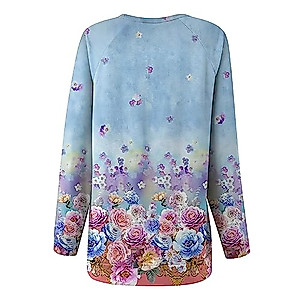 Generic Long Sleeve Tee Shirts for Women Long Sleeve Workout Tops for Women Pullover Women Long Sleeve Round Neck Blouses Lightweight Shirts Casual Long Sleeve Pullover Loose T Shirts Printed Tops