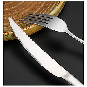 18/8 stainless steel flatware set for 8, tableware set handle France style cutlery set with knife, fork, spoon, steak knife in Diamond texture pattern, perfect as a housewarming gift