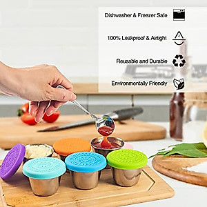 Salad Dressing Container To Go 6x2.5 oz Stainless Steel Condiment Container Small Containers with Lids Leakproof Salad Dressing Container for Kids Lunch Containers Lunch Box (Stainless Steel, 6)