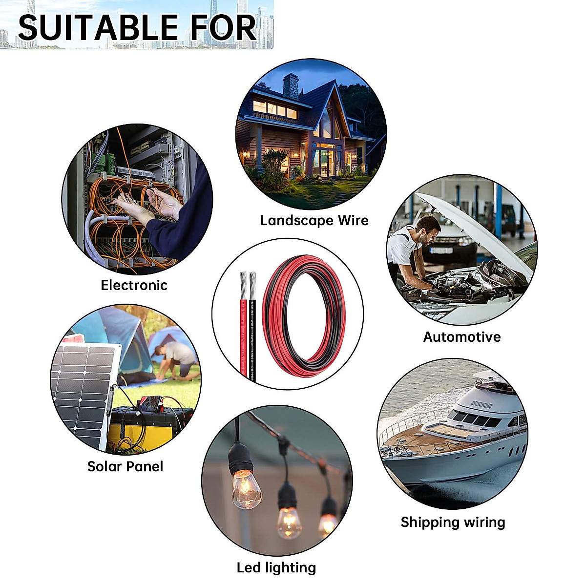 10 Gauge Wire,iGreely 10 AWG Tinned Copper Electrical Wire Cable, 2 Conductor Insulated Wire for Solar Panel Car Audio Automotive Marine Speaker Led Lighting-30Ft Black&30Ft Red