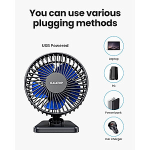 Gaiatop USB Desk Fan, Small But Powerful, Portable Quiet 3 Speeds Wind Desktop Personal Fan, Adjustment Mini Fan Table Fan for Better Cooling, Home Office Car Indoor Outdoor(Blue)