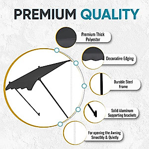 STEELAID Manual Retractable Awning | 118” Screw-in Outdoor Sun Shade | Adjustable Pergola Shade Cover w/ UV Protection| 100% Polyester Waterproof Outdoor Canopy for Windows & Doors