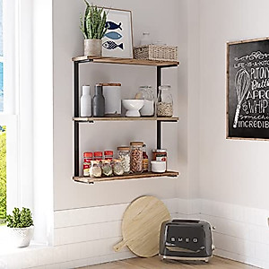 Wallniture Tivoli 24" Bathroom Shelves 3-Tier,Floating Shelves for Wall Decor, Wall Bookshelf Living Room Decor, Kitchen Shelves, Wall Shelves for Bedroom & Office Wall Shelf Burnt Finish