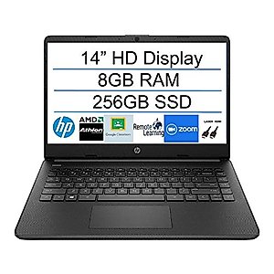 2020 HP 14 Inch Premium Laptop, AMD Athlon Silver 3050U up to 3.2 GHz(Beat i5-7200U), 8GB DDR4 RAM, 256GB SSD, Bluetooth, Webcam,WiFi,Type-C, HDMI, Windows 10 S, Black + Laser HDMI