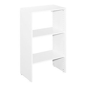 ClosetMaid SuiteSymphony Wood Shelf Unit, 2 Shelves, Adjustable For Storage, Closet, Clothes, Shoes, Décor, TV, Books, Pure White, 25" Tower Base