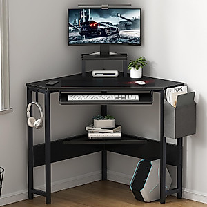 sogesfurniture Corner Desk Small Desk Corner Table for Small Space, Corner Computer Desk Writing Smooth Keyboard Tray & Shelves,Compact Home Office Triangle Table