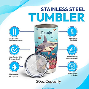 Hyturtle Personalized Gifts Shark Lover - I Just Really Love Sharks Customized Name Stainless Steel Tumbler 20 oz With Lid - Idea Cute Sea Animal Lover Gifts For Women, Girl On Birthday, Christmas
