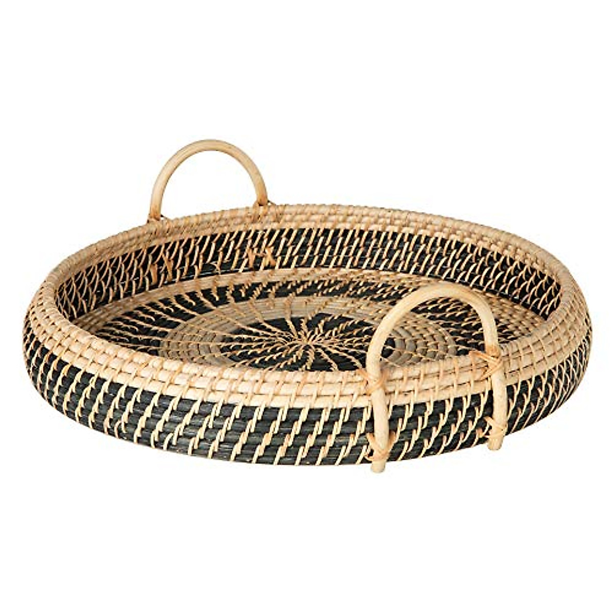 Round Rattan Serving and Breakfast Tray, Natural-Black