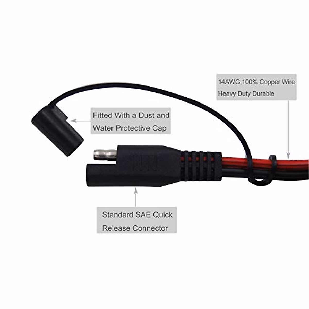 CUZEC 12FT/3.66m 14AWG SAE to SAE Extension Cable Quick Disconnect Wire Harness SAE Connector/SAE TO SAE Heavy Duty Extension Cable